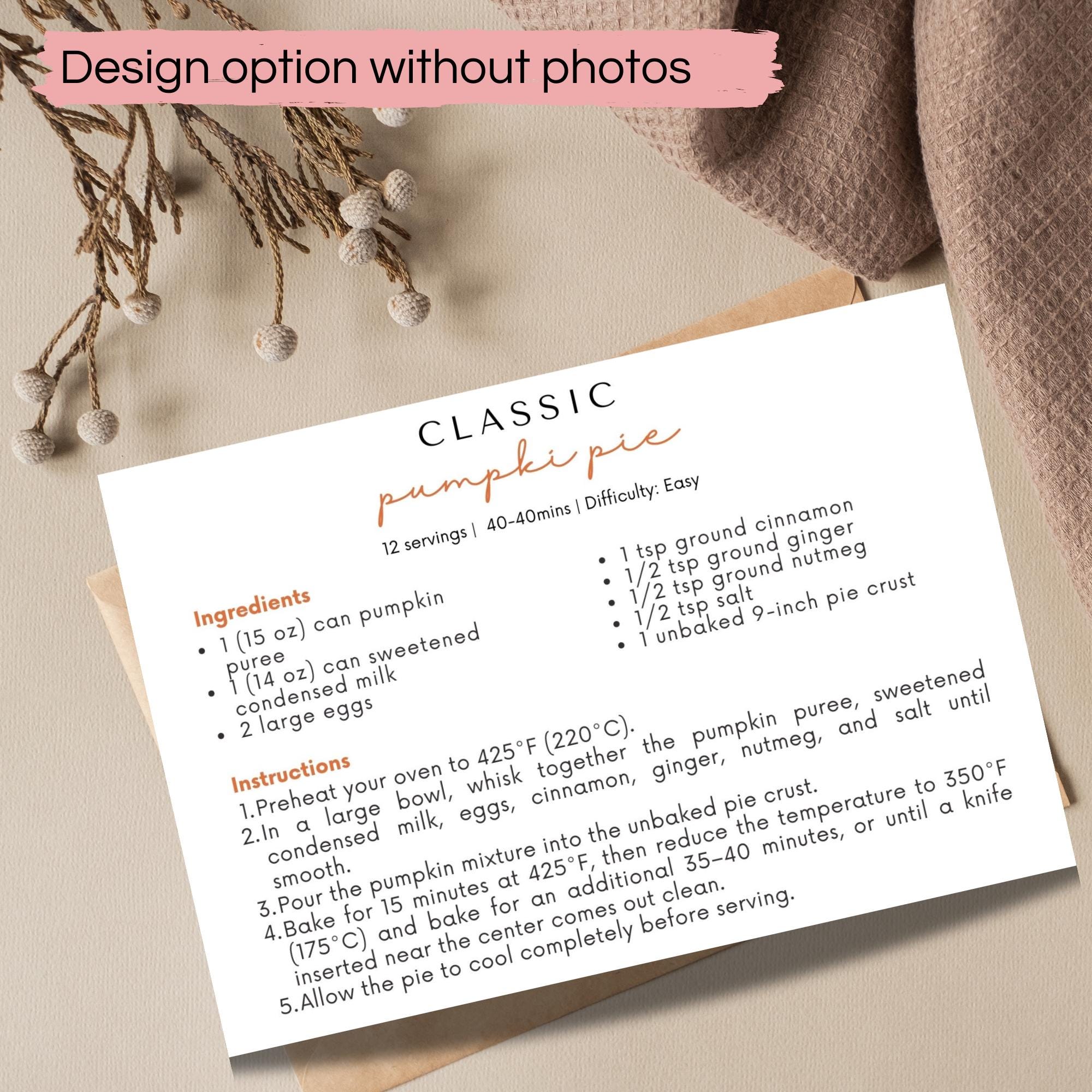 Customizable Recipe Card Template | Classic 4x6 Canva Template ...