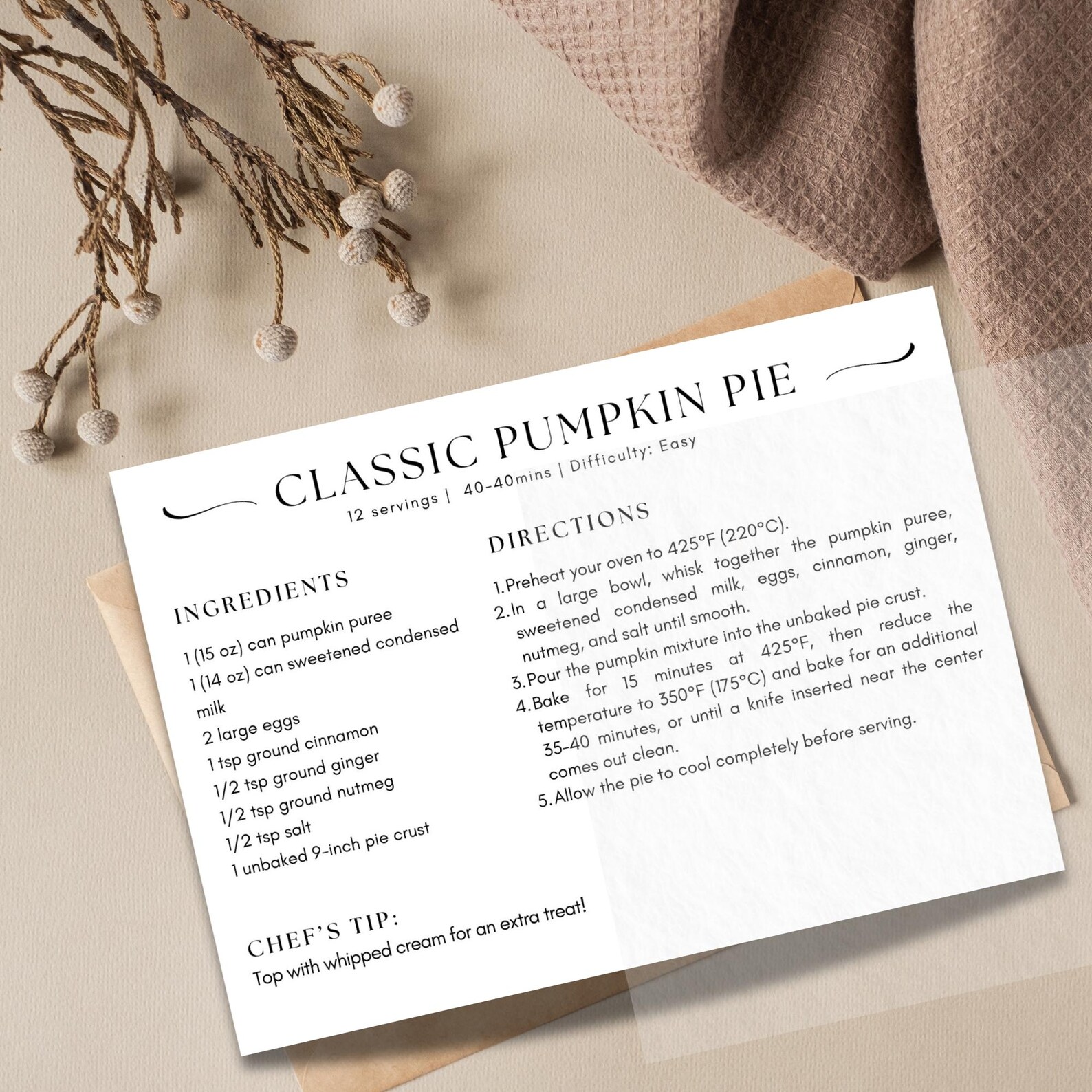 Customizable Recipe Card Template: 4x6 Minimalist Design (digital ...