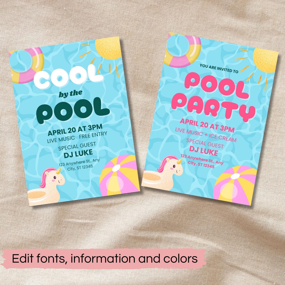 Editable Pool Party Invitation With Fun Illustration | Canva Template ...