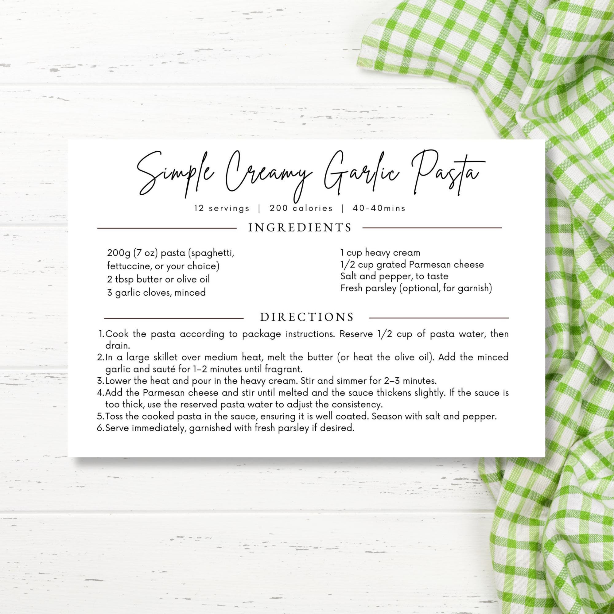 Customizable Recipe Card Template With Back Card Modern Font Canva ...