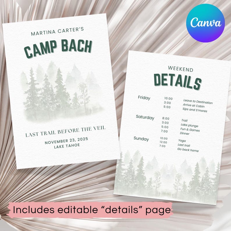 Editable Camp Bachelorette Party Invitation Canva Template | Camp Bach ...