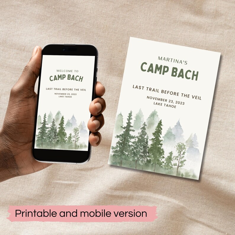 Editable Camping Bachelorette Party Invitation Canva Template | Camp ...