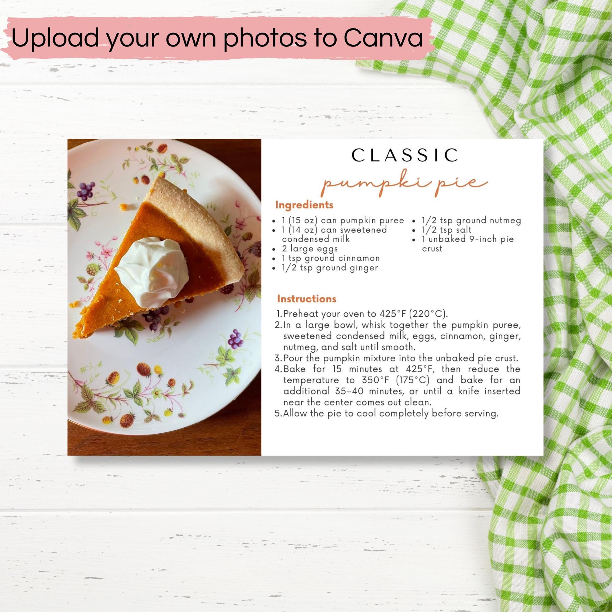Customizable Recipe Card Template | Classic 4x6 Canva Template ...