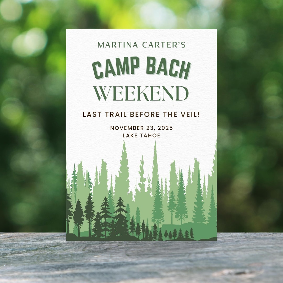 Camp Bach Bachelorette Invitation: Rustic Sage Green, Editable Canva ...