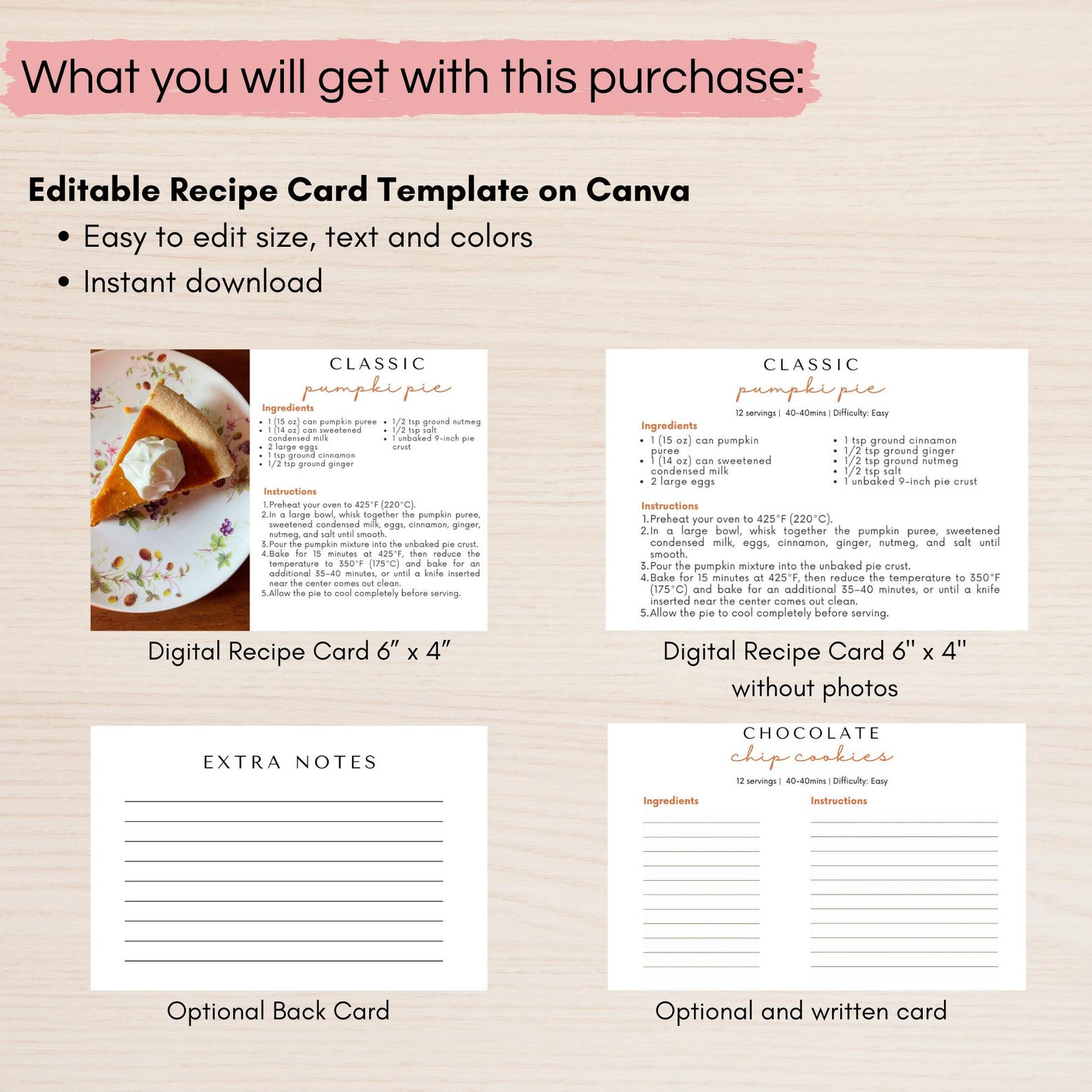 Customizable Recipe Card Template | Classic 4x6 Canva Template ...