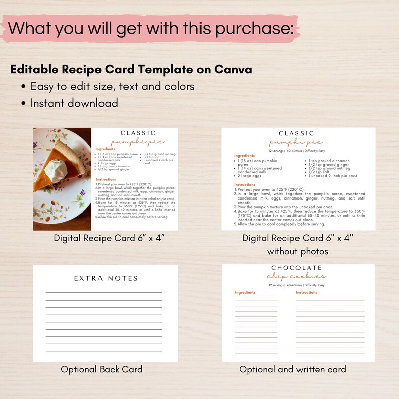 Customizable Recipe Card Template | Classic 4x6 Canva Template ...