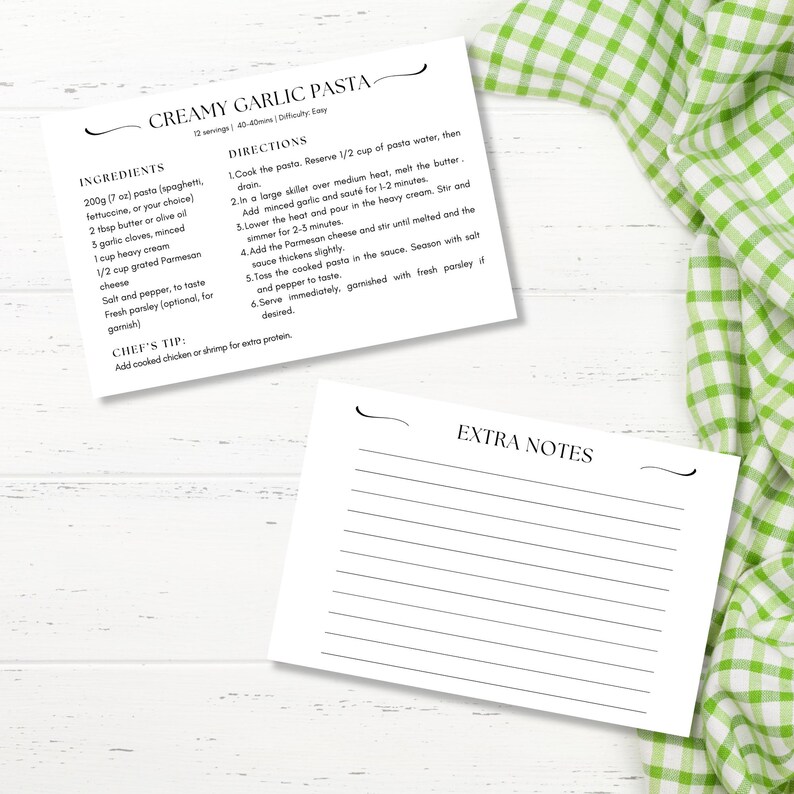 Customizable Recipe Card Template: 4x6 Minimalist Design (digital ...