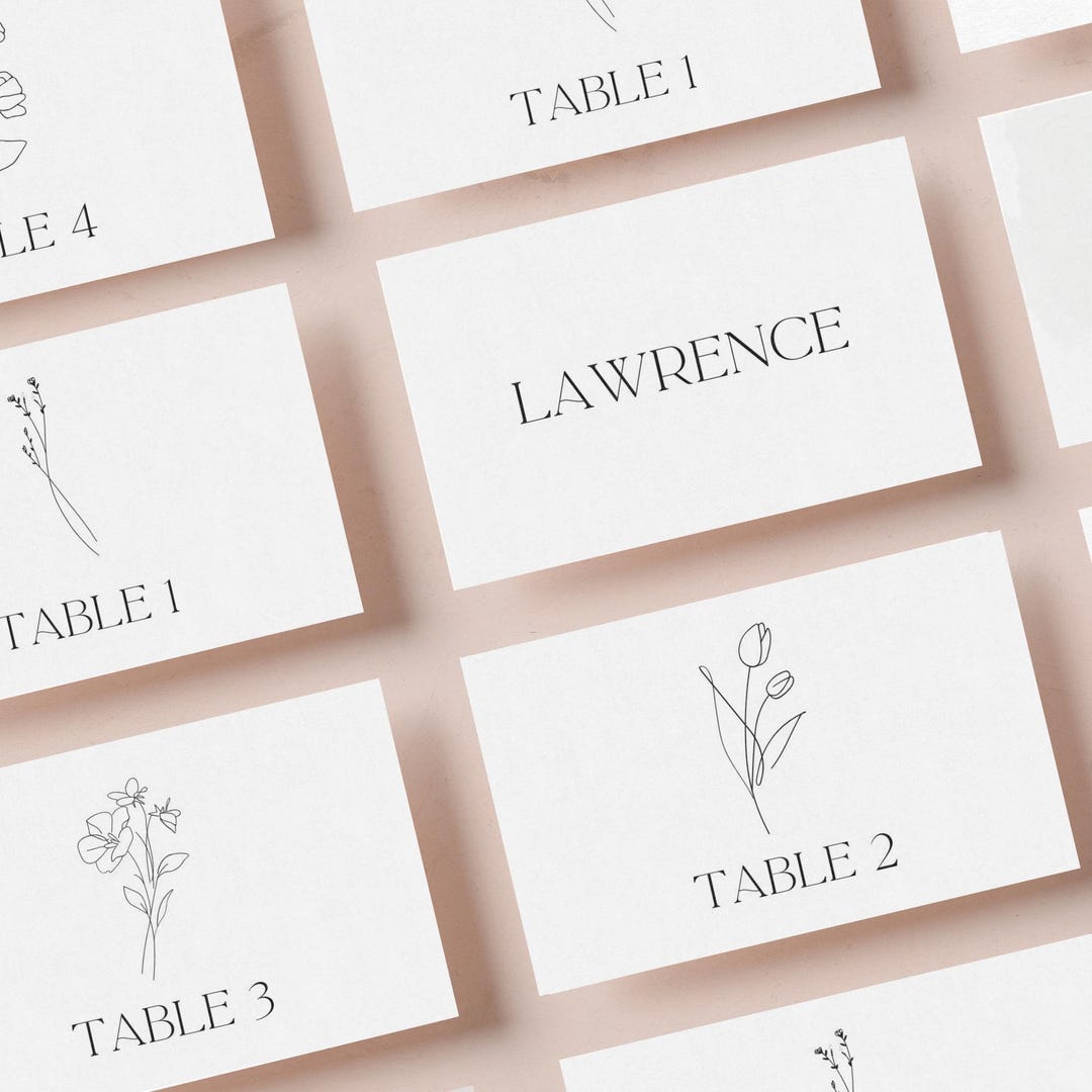 Wedding Table & Name Cards | Editable Canva Template | Fold Flat Place ...