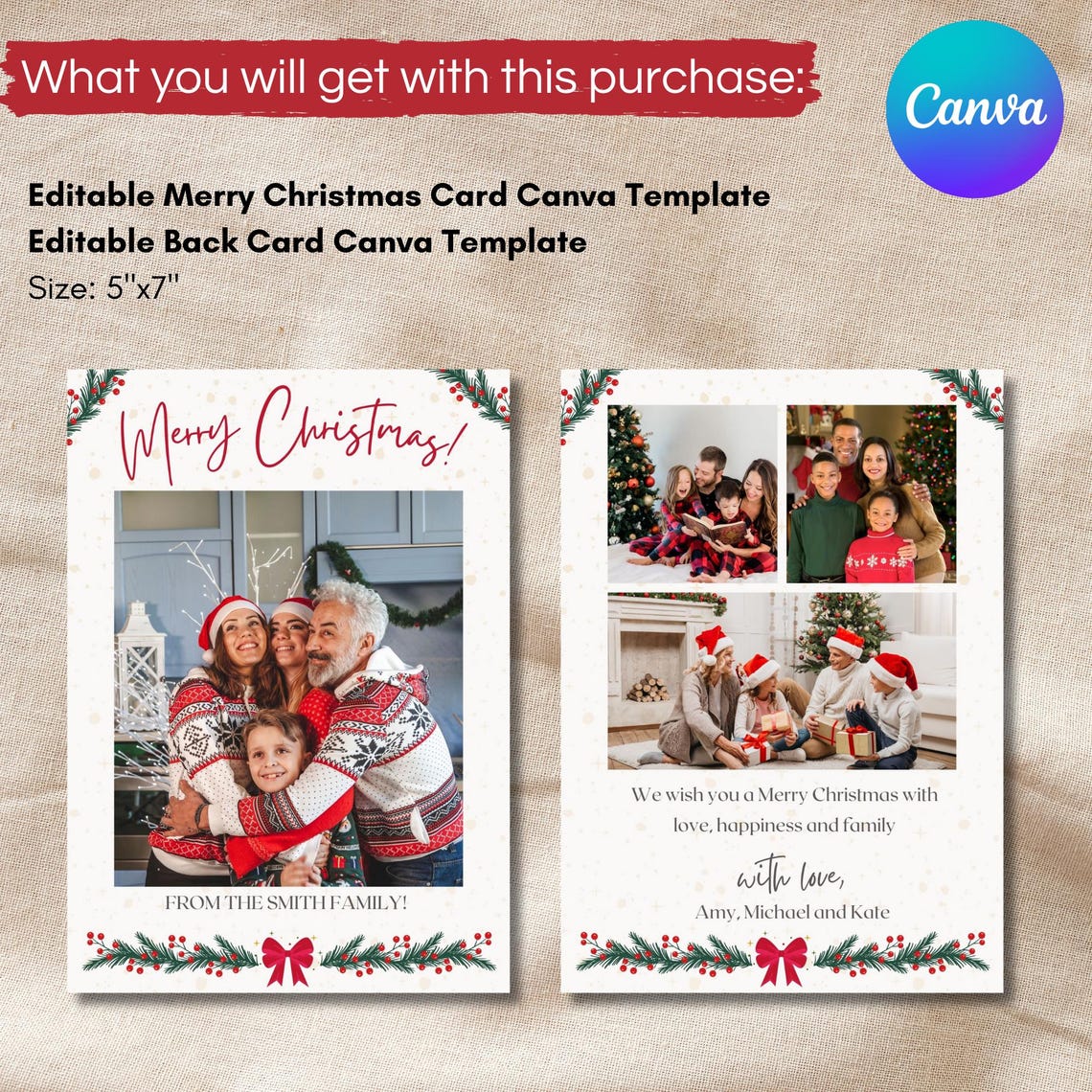 Editable Merry Christmas Family Card Template | Customizable Canva ...