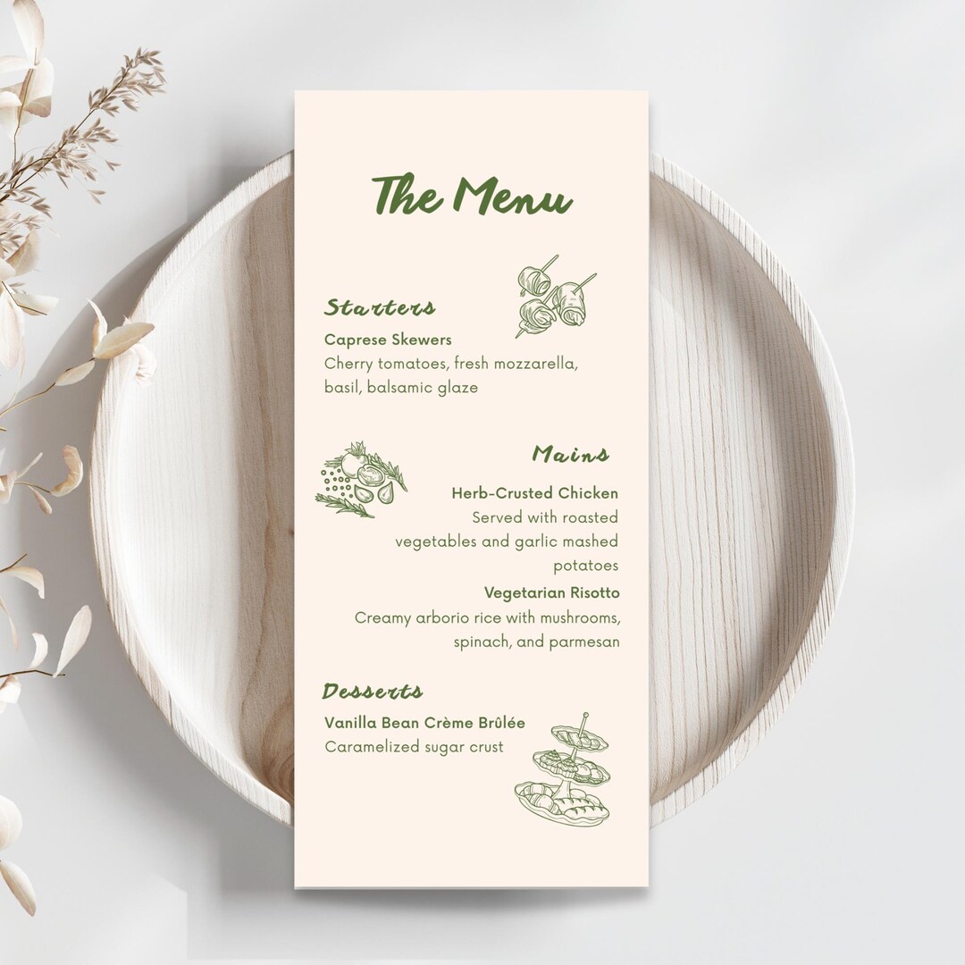 Editable Dinner Menu Canva Template | Hand Drawn Menu Card | Whimsical ...