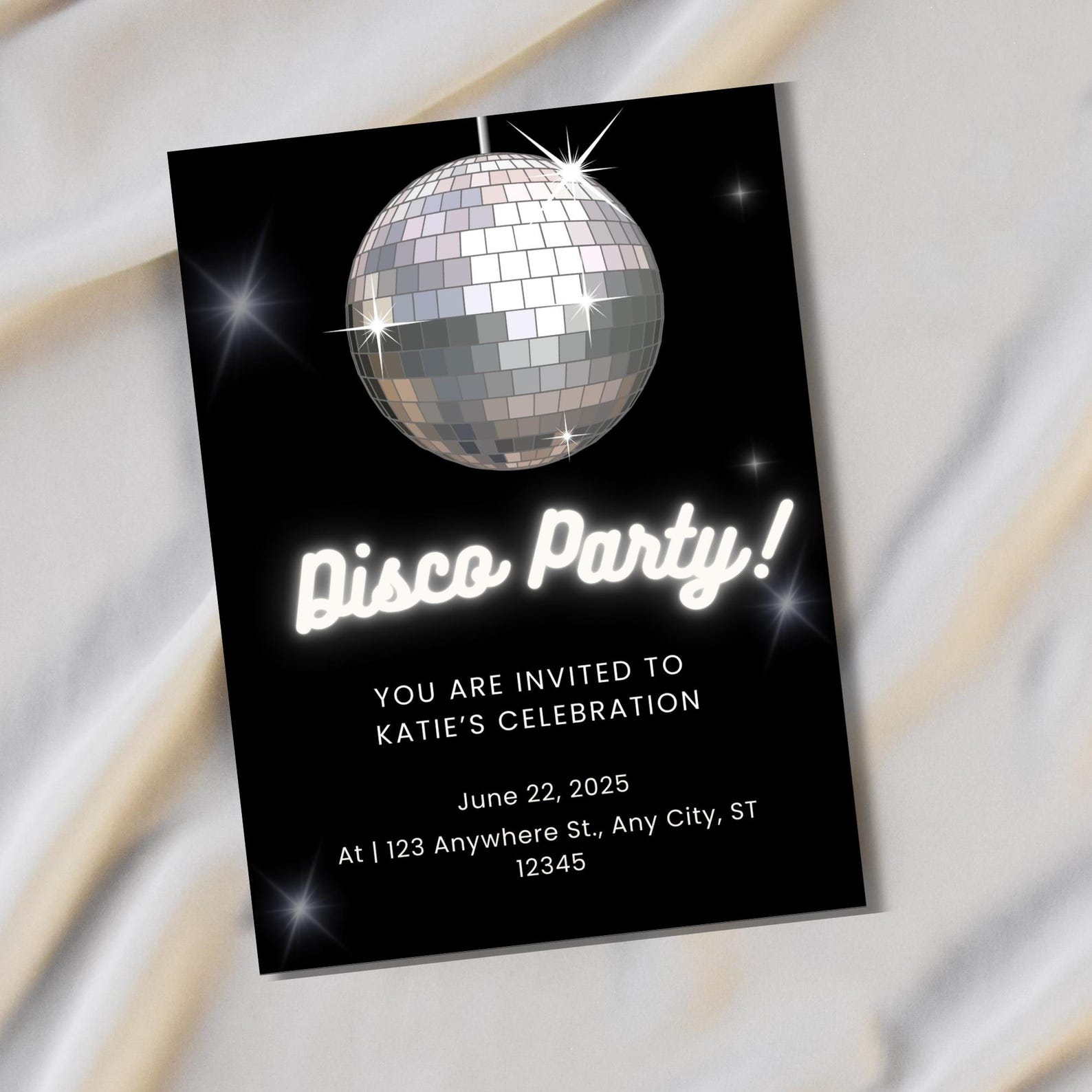 Editable Disco Party Invitation Canva Template | Disco Ball Party Theme ...