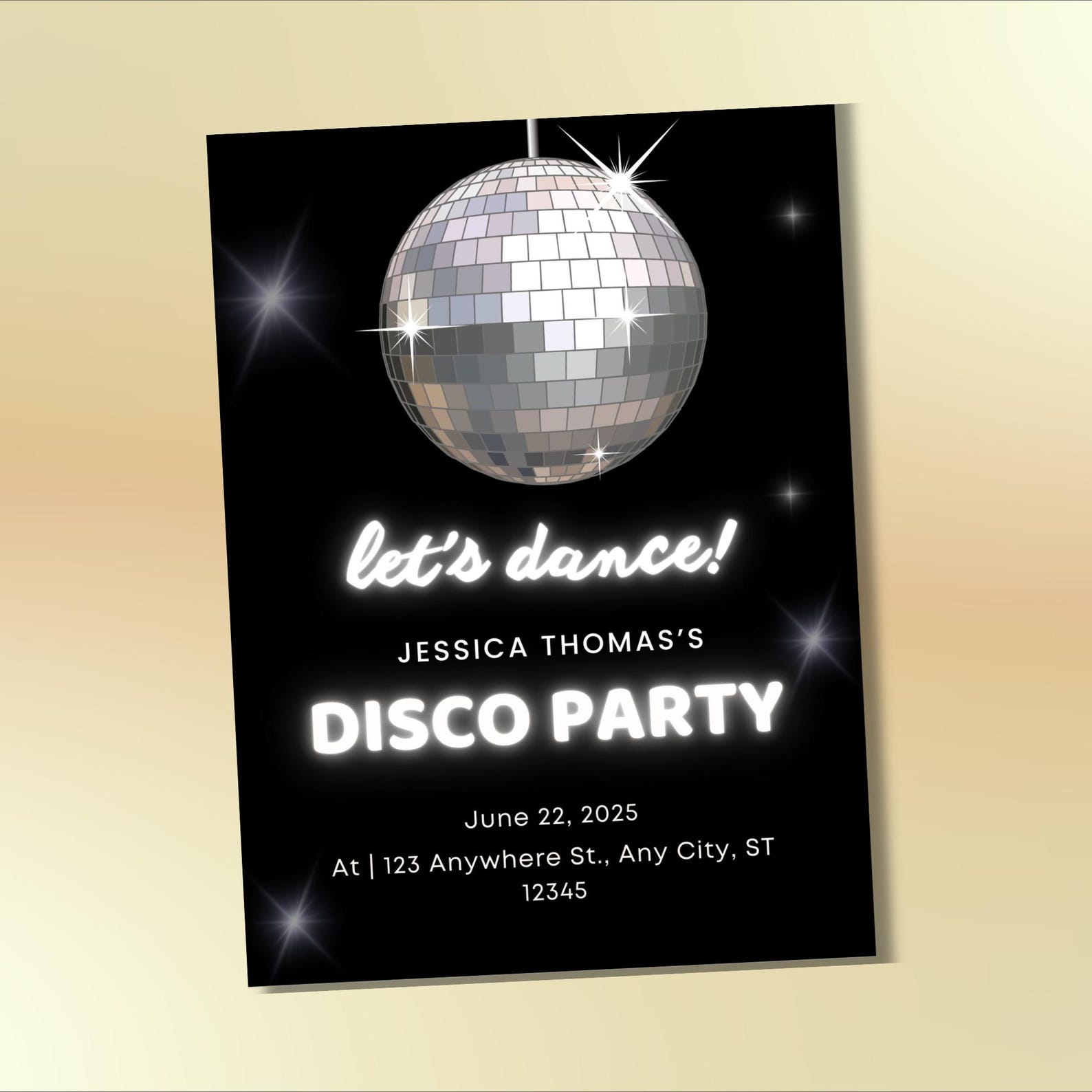 Editable Disco Party Invitation Canva Template | Disco Ball Party Theme ...