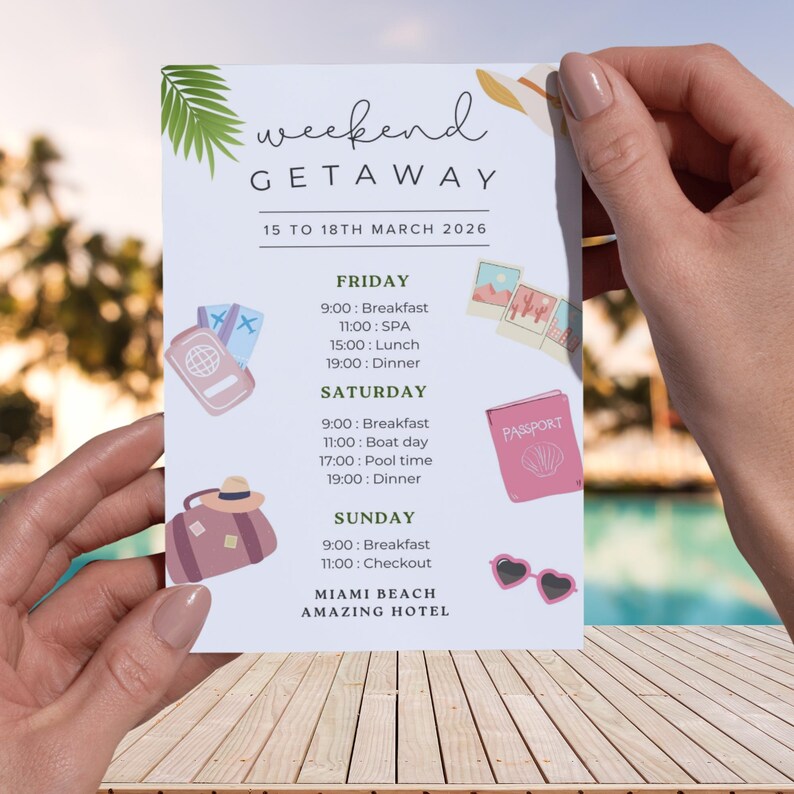 Editable Travel Itinerary | Weekend Vacation Planner | Getaway ...