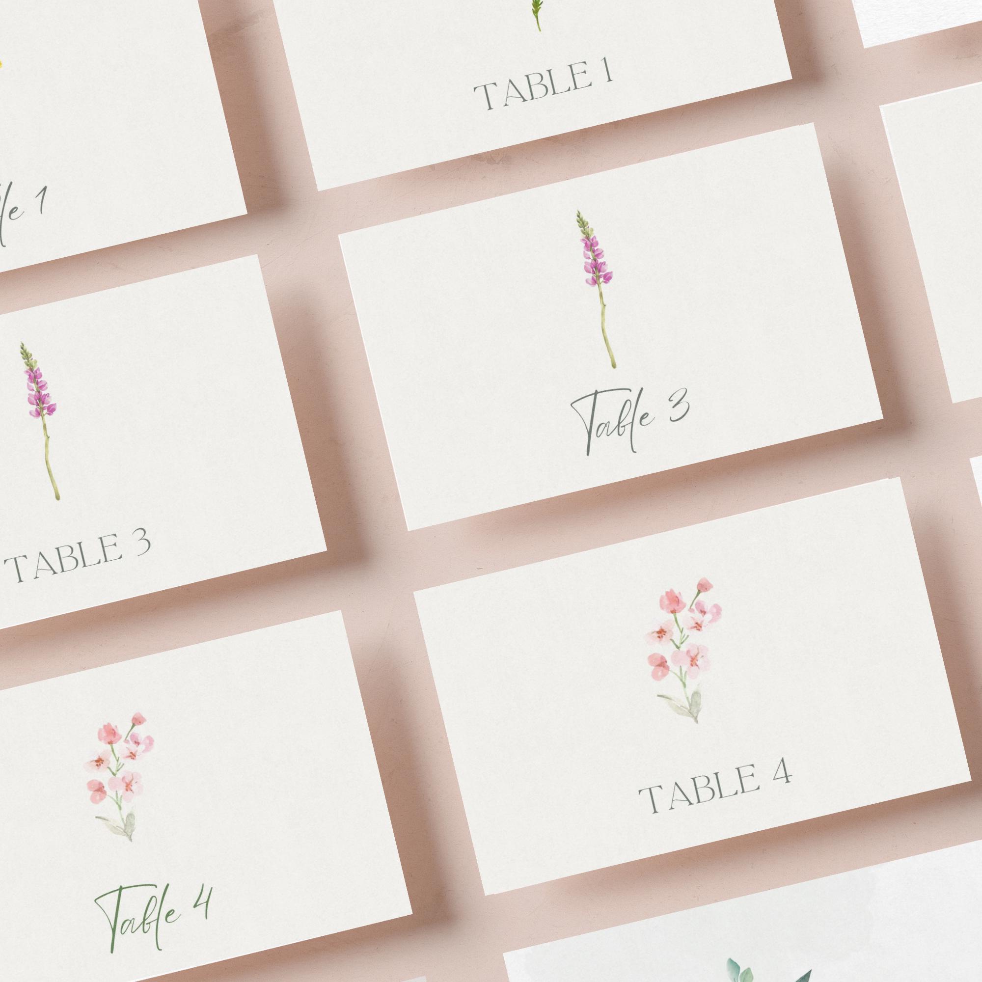 Yellow Wildflower Wedding Table Cards: Rustic Floral Template (digital ...