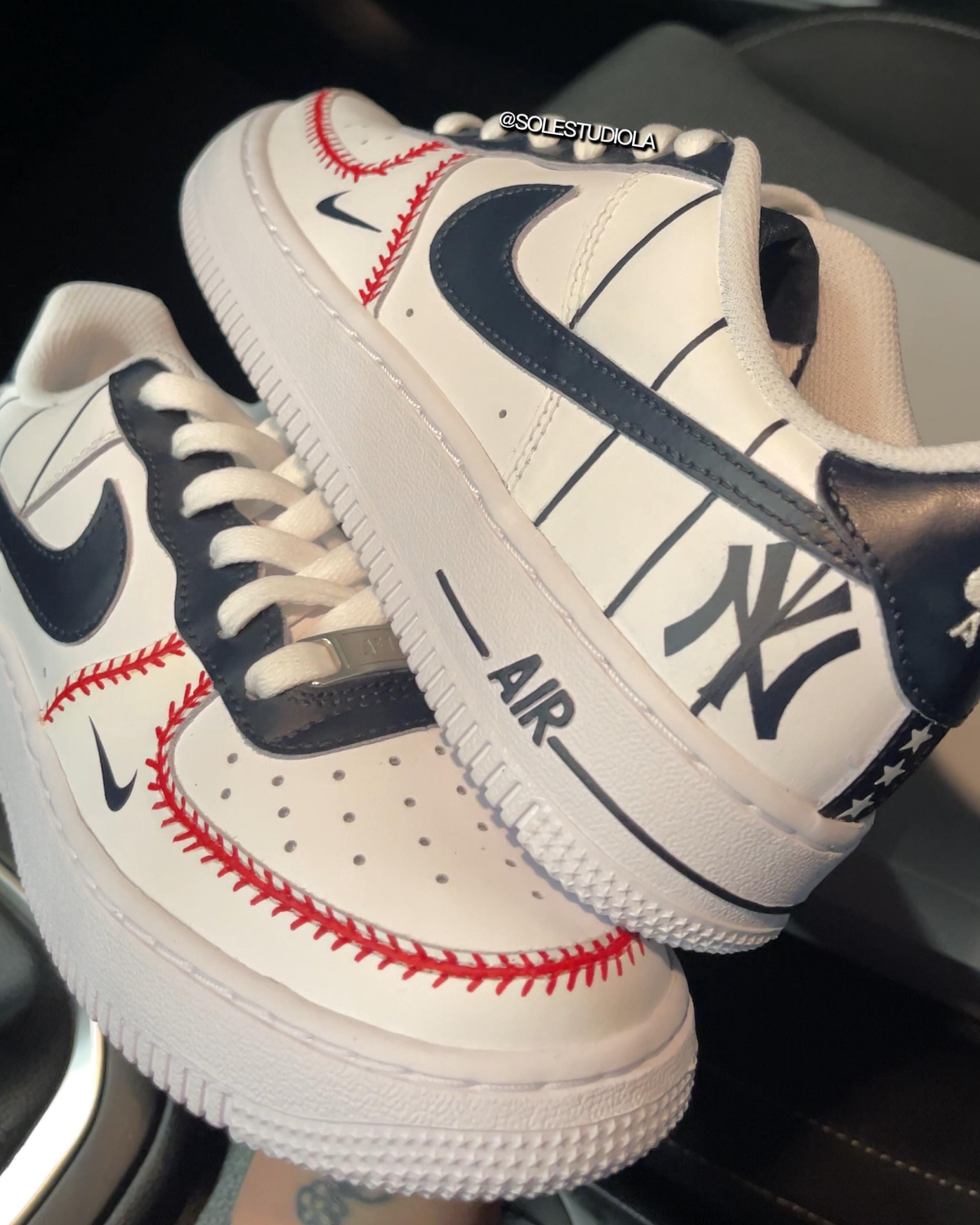 Custom Hand Painted New York Yankees Air Force 1 Sneakers, Personalized ...