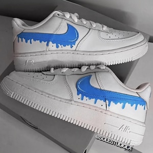 Custom Hand Painted Air Force 1 Sneakers With Blue Dripping Swoosh Logo ...