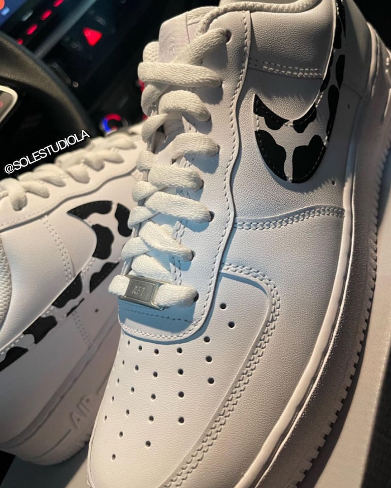 Custom Hand Painted Custom Air Force 1 Sneakers With Cow Print Swoosh ...