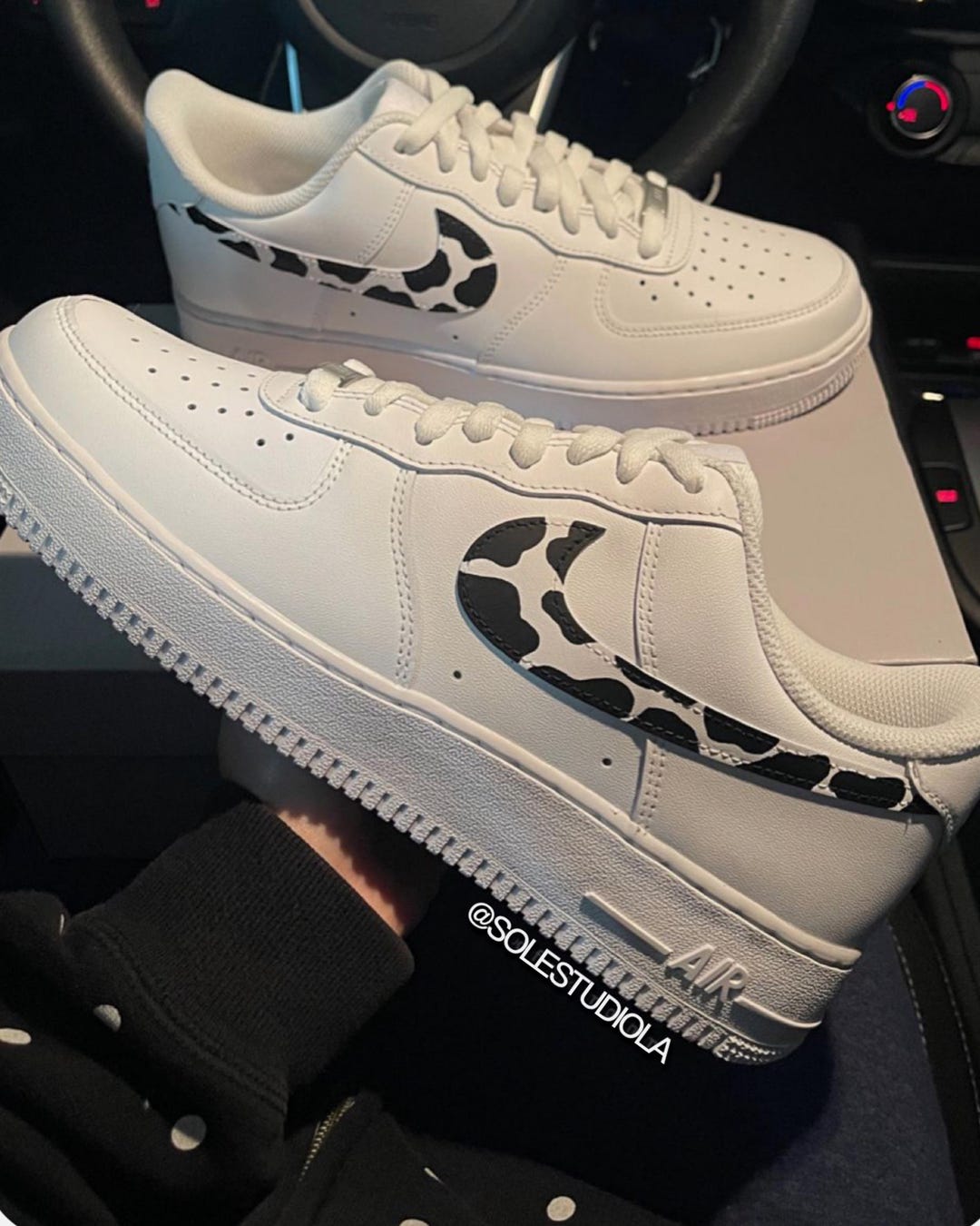 Custom Hand Painted Custom Air Force 1 Sneakers With Cow Print Swoosh ...