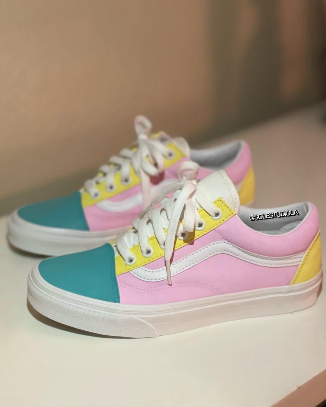 Custom Hand Painted Pastel Color Old Skool Sneakers, Pink, Yellow ...