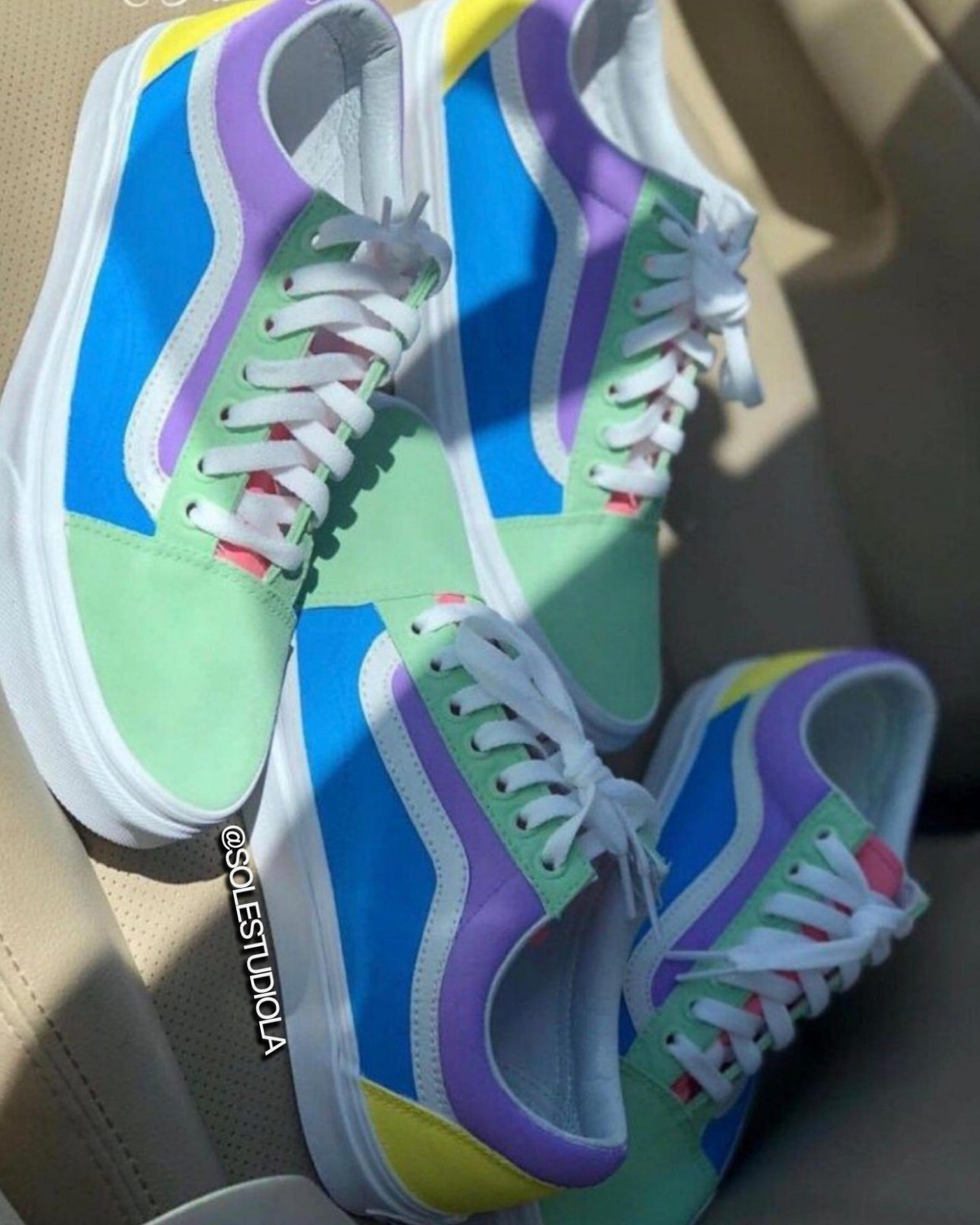 Custom Hand Painted Pastel Color Old Skool Sneakers, Mint Green Blue ...