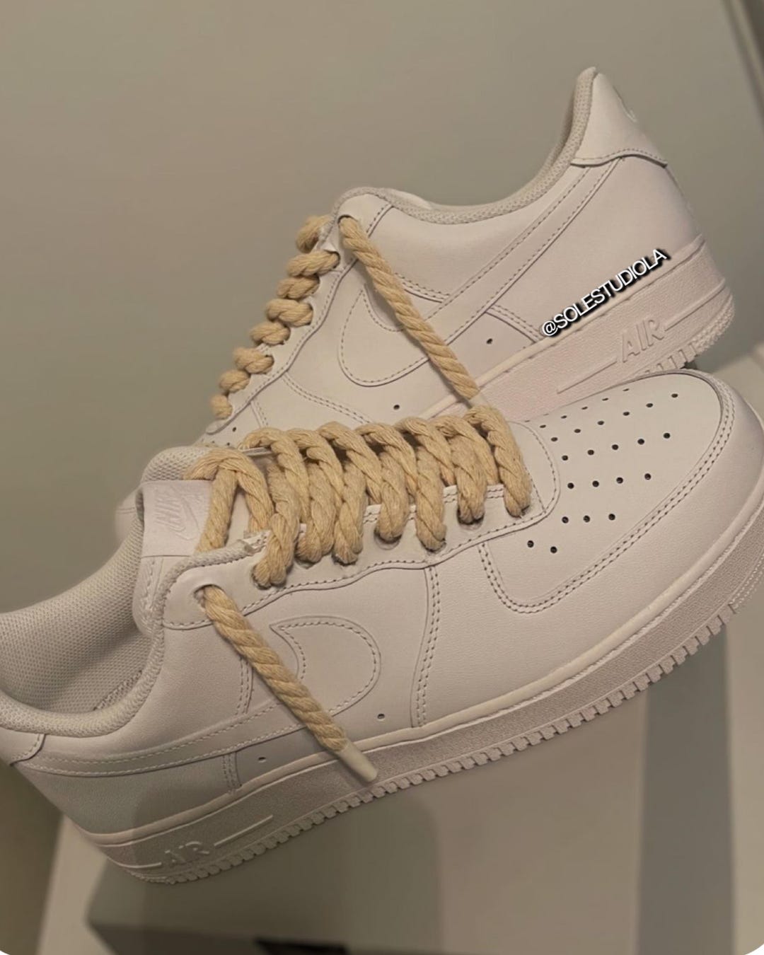 Custom Air Force 1 Shoes With Tan Rope Laces, Beige, off White ...