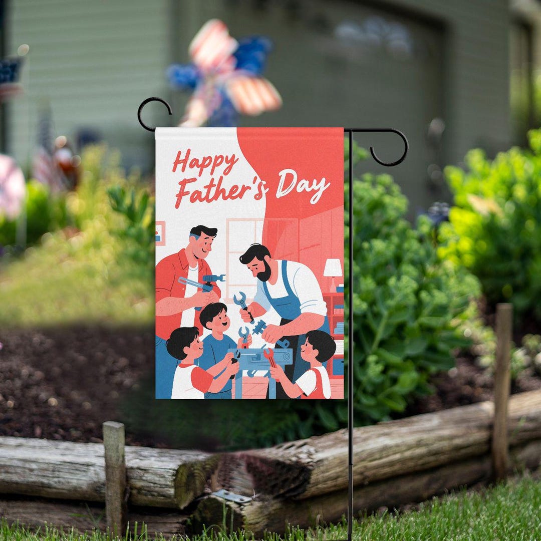Workshop-themed Father's Day Welcome Garden Flag Double Sided Vertical ...