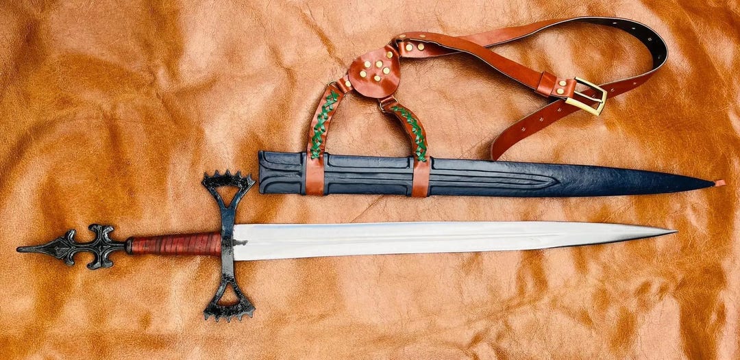 27-inch Blade Viking Handcrafted Sword With Leather-wrapped Rosewood ...