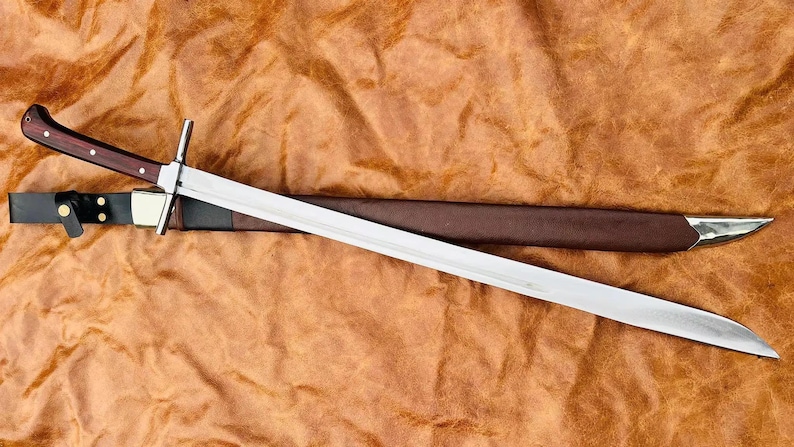 Hand Forged Messer Sword: 27.5 Inch Carbon Steel Blade, Leather ...