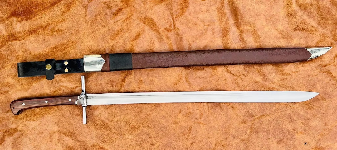 Hand Forged Messer Sword: 27.5 Inch Carbon Steel Blade, Leather ...