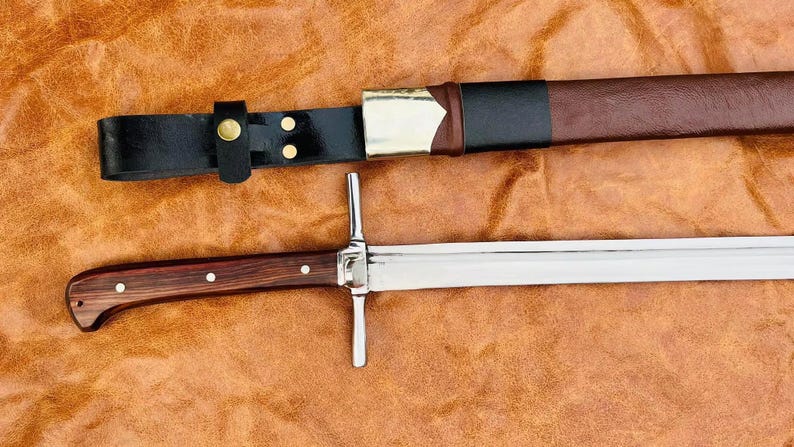 Hand Forged Messer Sword: 27.5 Inch Carbon Steel Blade, Leather ...