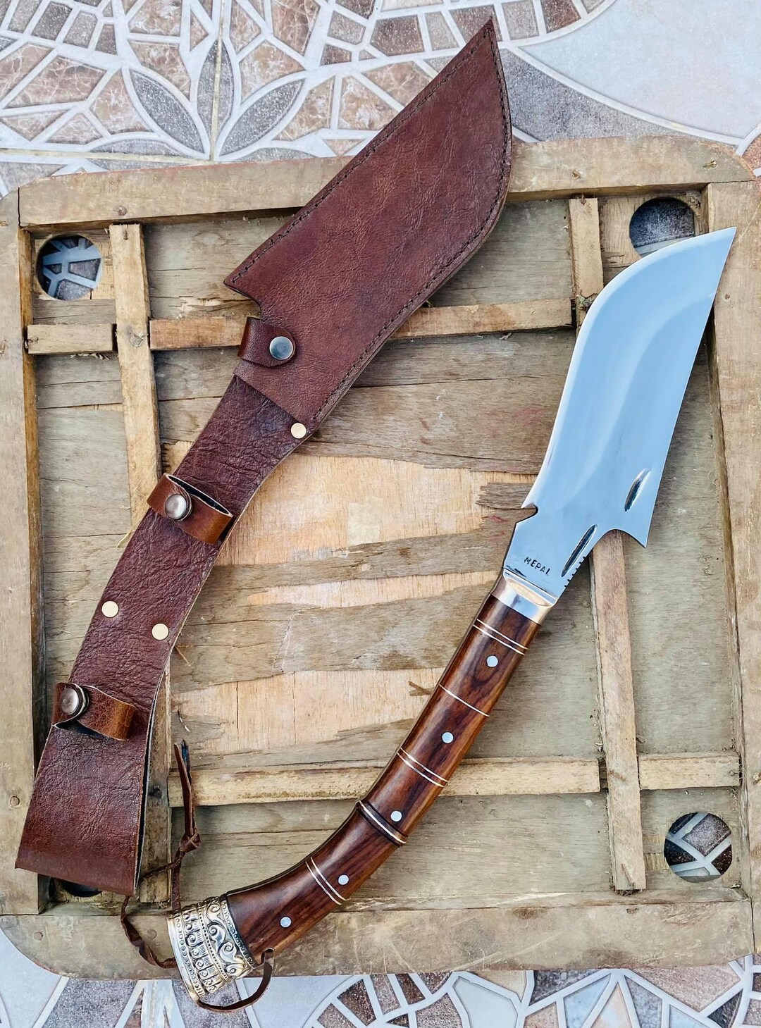 Hand Forged Viking Axe Machete: 10" Bowie Bushcraft Tool With Rosewood ...