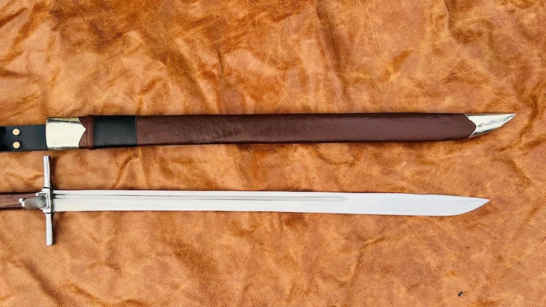 Hand Forged Messer Sword: 27.5 Inch Carbon Steel Blade, Leather ...