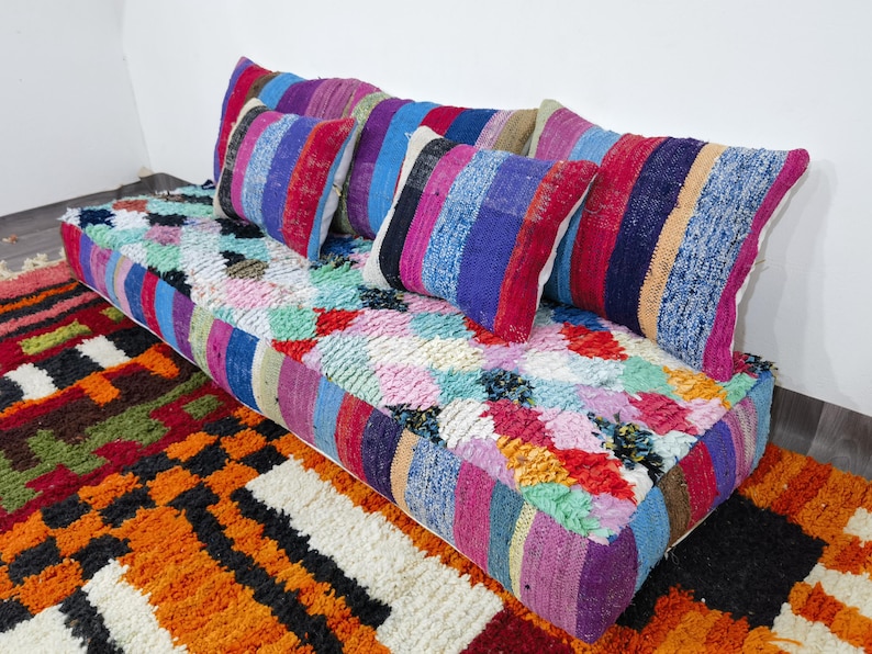 Moroccan Sofa - 6 Ft (180x60x20 Cm) Unstuffed Long Blue Floor Cushion ...