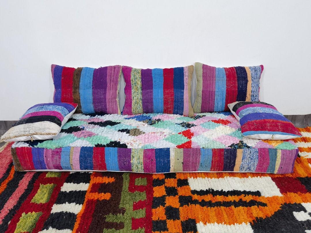 Moroccan Sofa - 6 Ft (180x60x20 Cm) Unstuffed Long Blue Floor Cushion ...