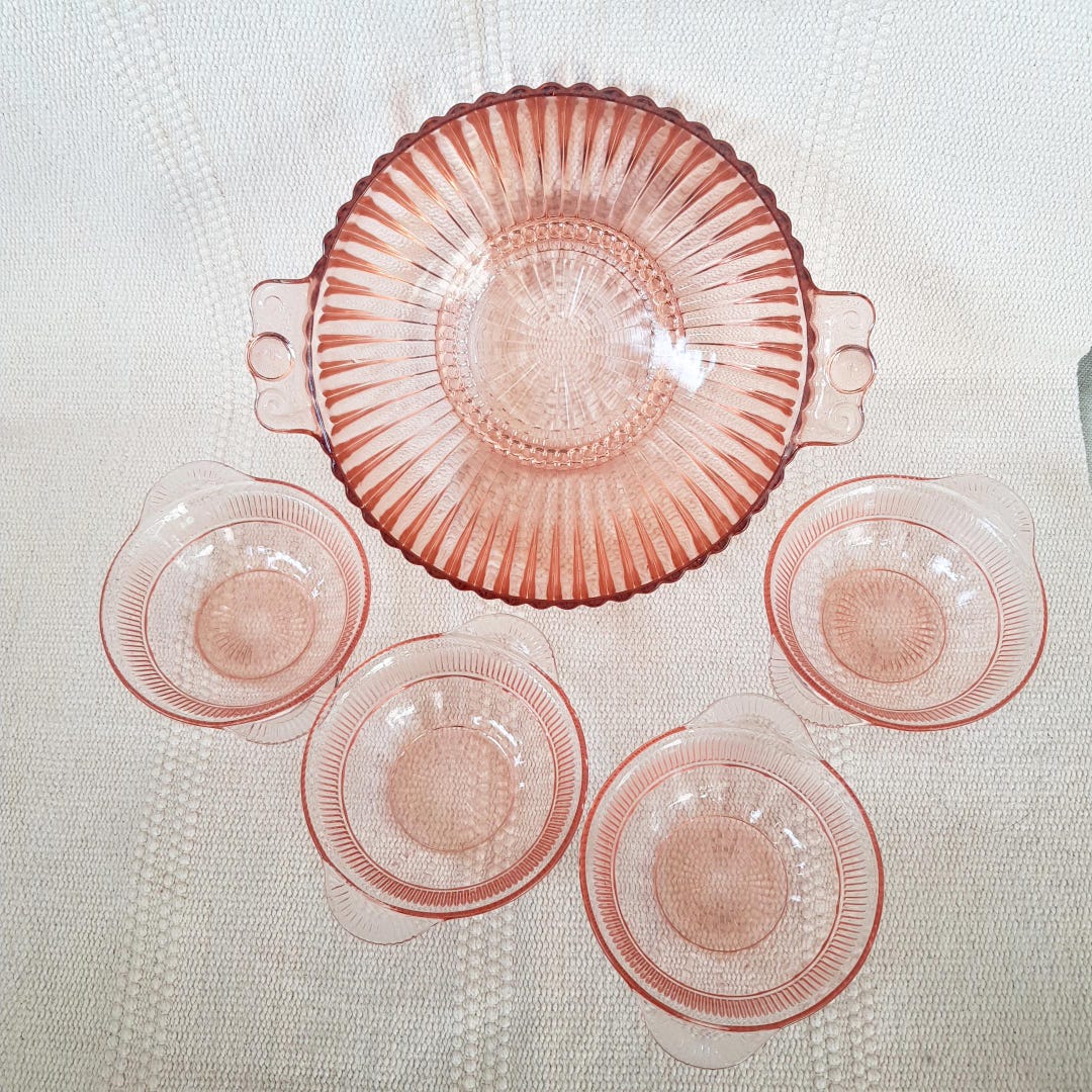 Berry Bowl Set. Queen Mary Pattern, Depression Era Pink Glass, Vintage ...