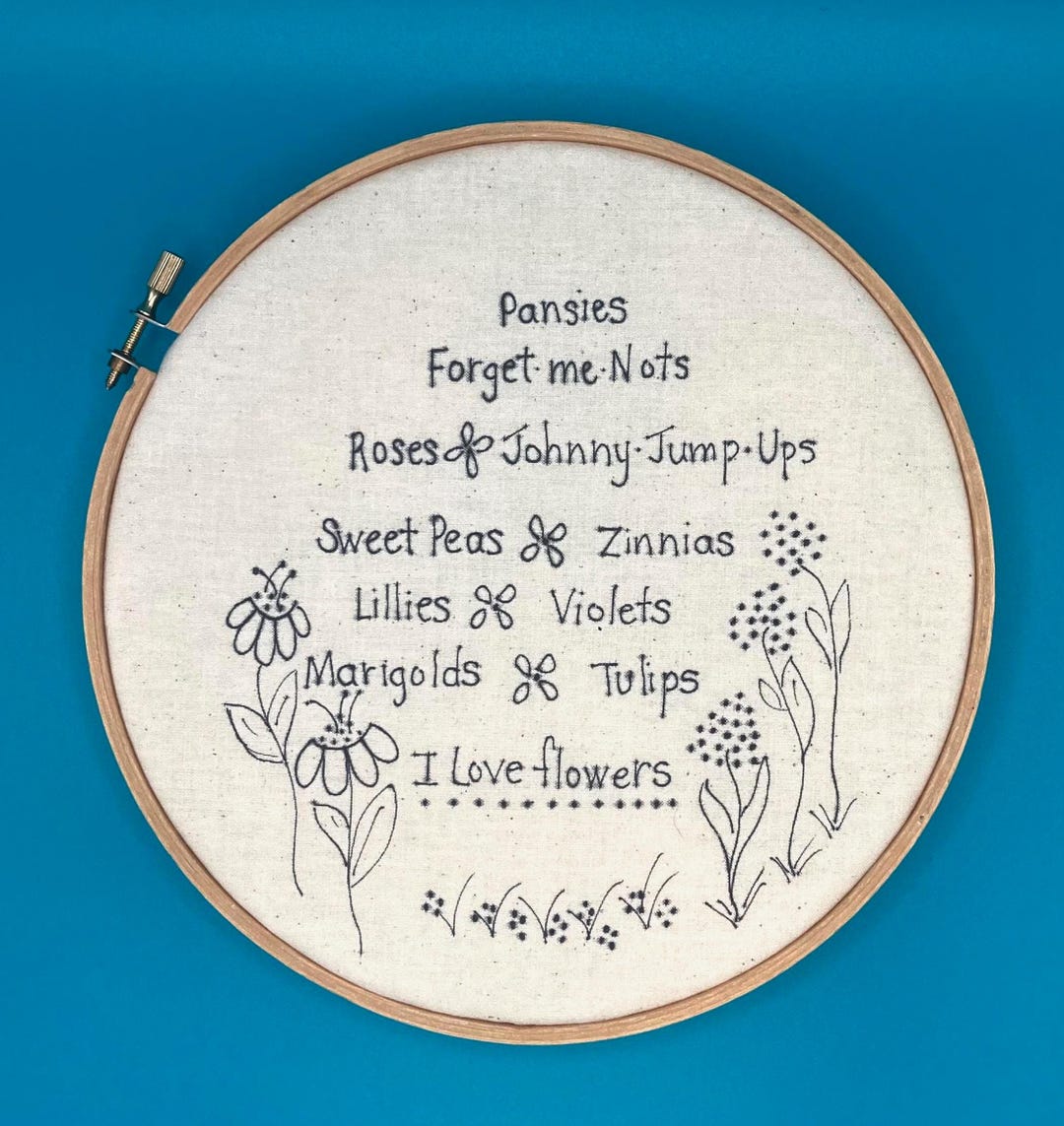 Embroidery, Hand Stitching, Flower Names, Hand Drawn in USA, Spring ...