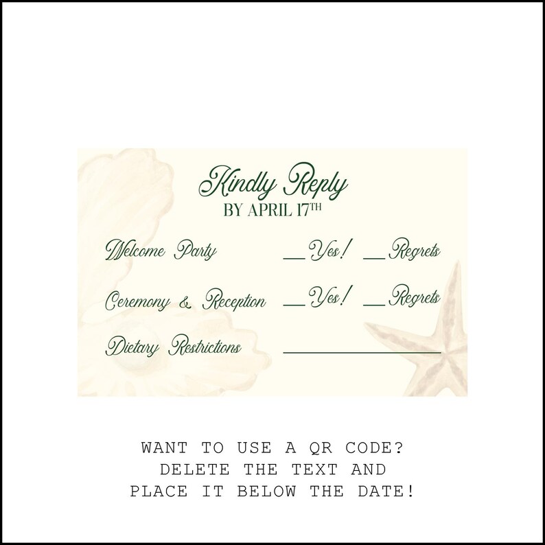 Watercolor Nautical Seashell Printable Wedding Invitation Bundle Canva ...