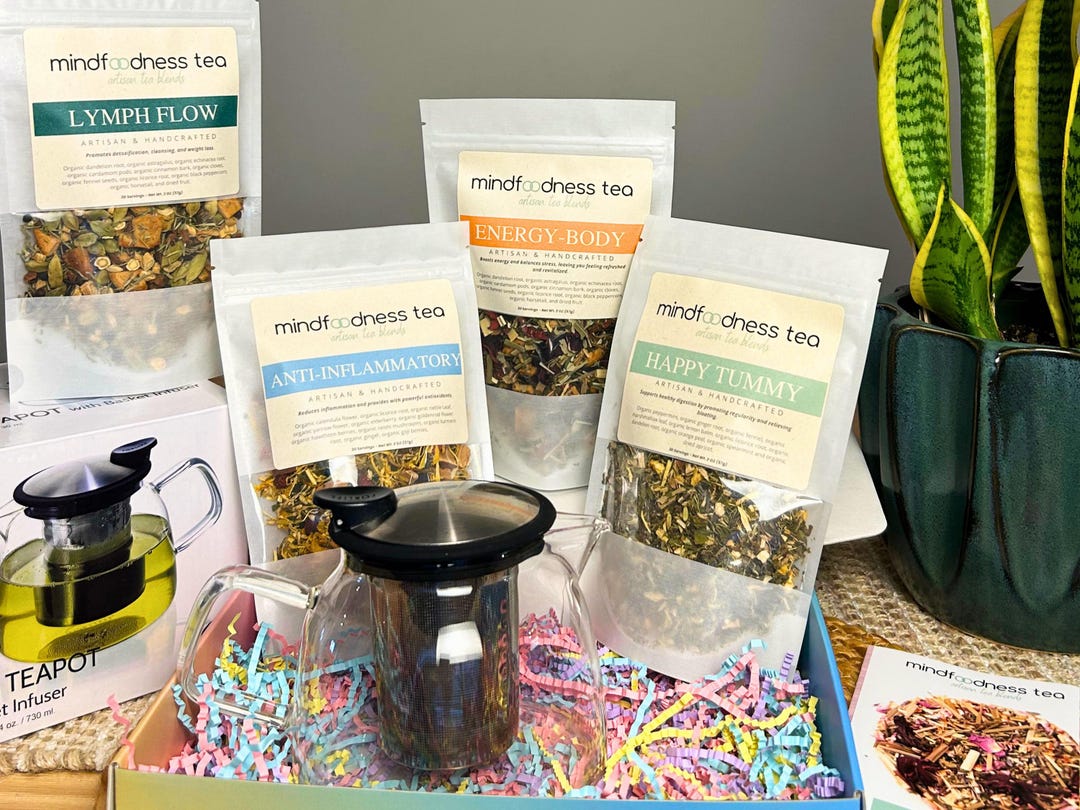 Tea Lovers Gift Box Teapot Gold Teaspoon Herbal Teas Loose Leaf Crafted Teas Mindfulness Gift ...