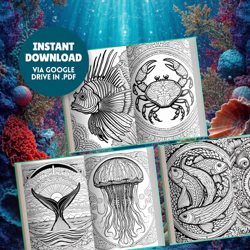 Mandala Sea Creatures Coloring Pages for Adults | Ocean Animal ...