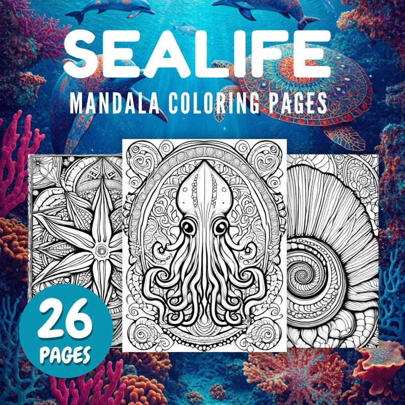 Mandala Sea Creatures Coloring Pages for Adults | Ocean Animal ...