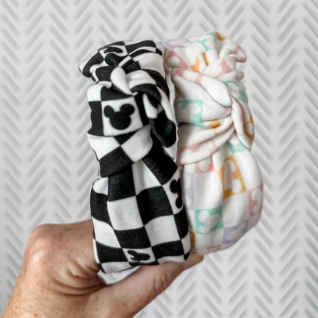 Mickey Checkered Knotty Headband | Black & White Disney Knotted ...