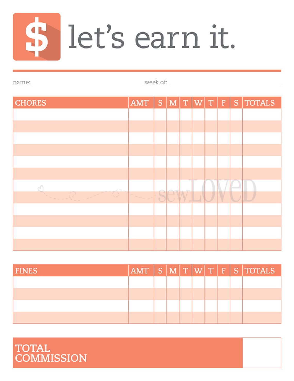 Printable Kids Commission/allowance Chart - Etsy