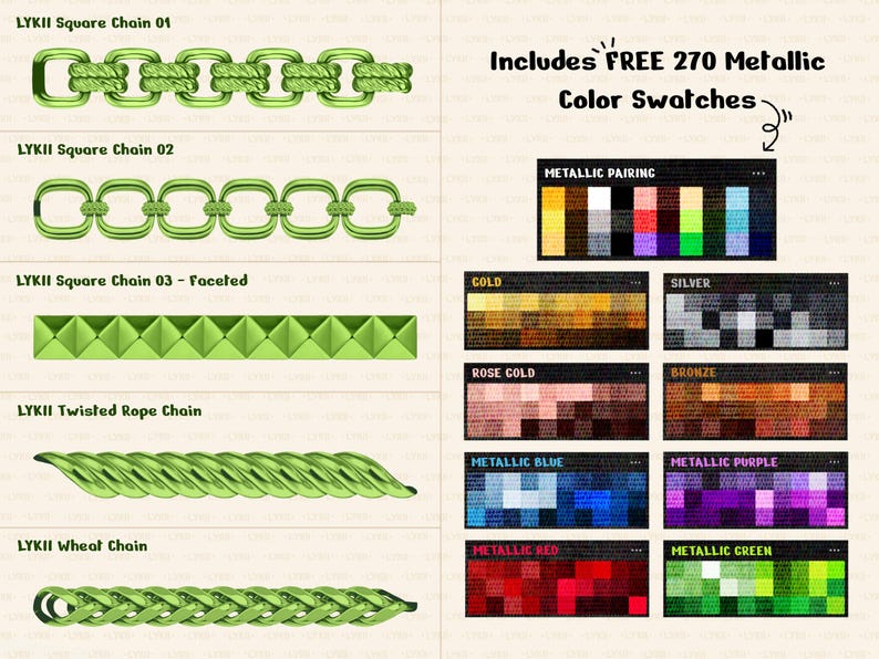 3D Chains Procreate Brush Set: Metallic Jewelry Brushes (45 Types) - Etsy