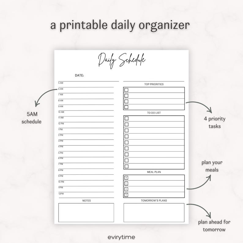 Daily Planner Inserts Printable, to Do List and Meal Plan, Priority ...