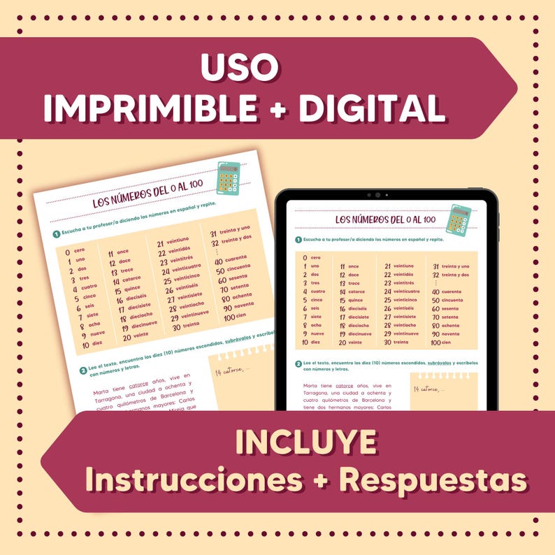 Numbers in Spanish 0-100 (worksheets) - Etsy