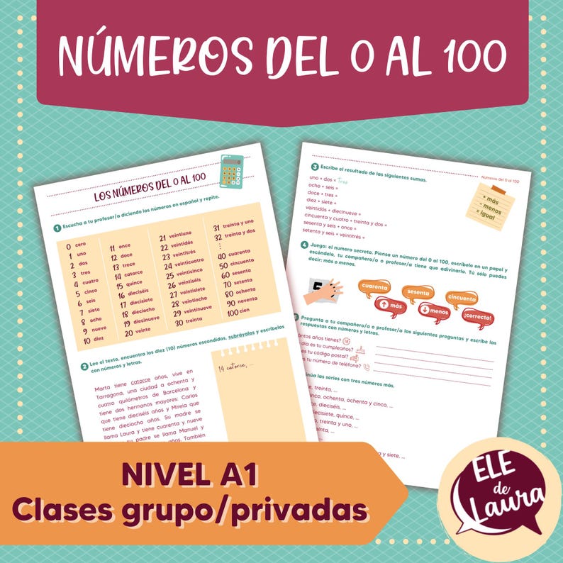 Numbers in Spanish 0-100 (worksheets) - Etsy