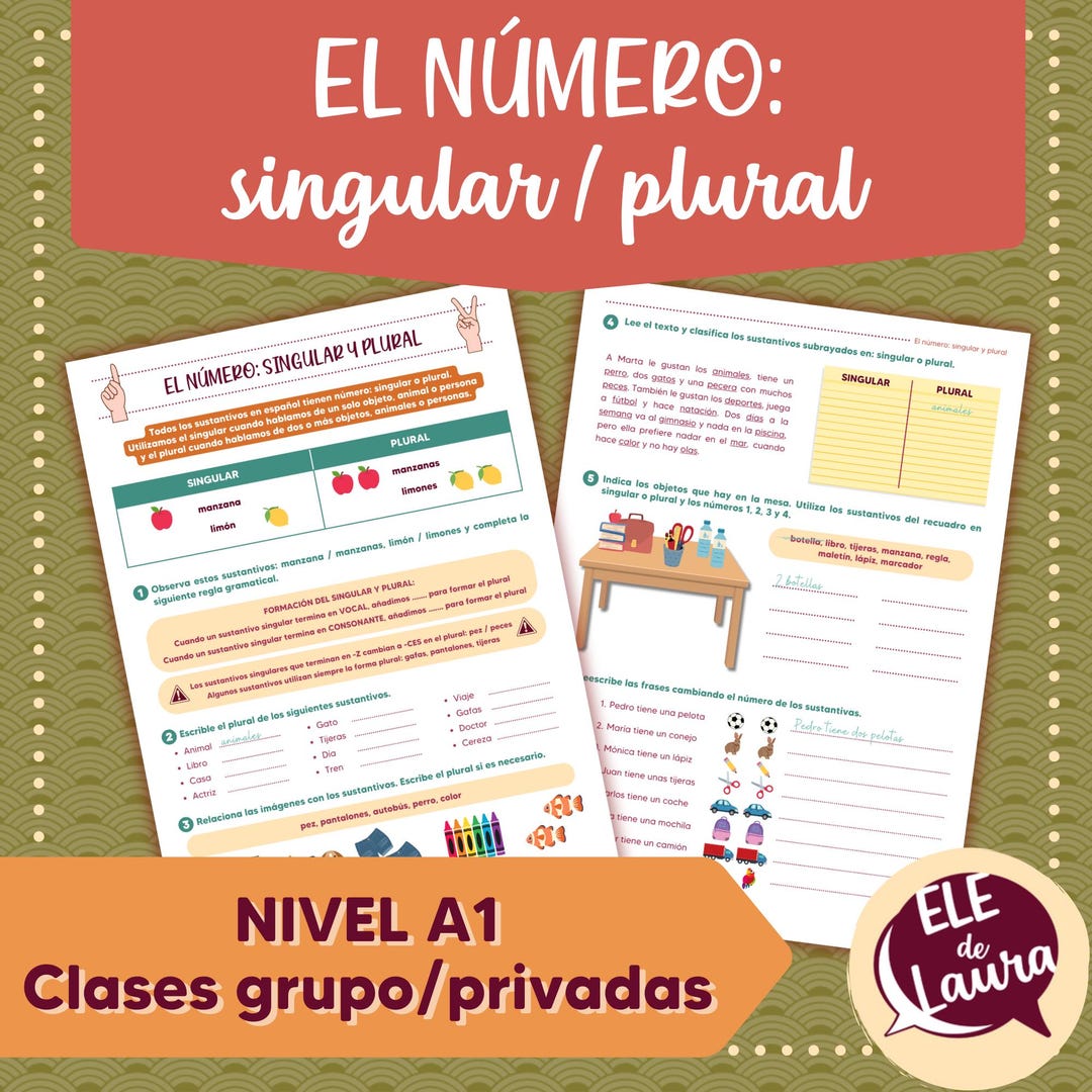 NUMBER: SINGULAR-PLURAL in Spanish (worksheets) - Etsy