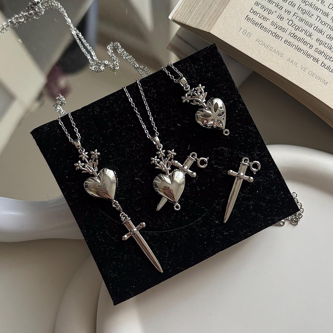 Heart and Sword Necklace Couple Jewelry, Silver Necklace, Y2k Jewelry ...