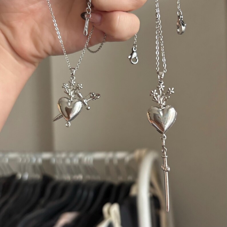 Heart and Sword Necklace Couple Jewelry, Silver Necklace, Y2k Jewelry ...