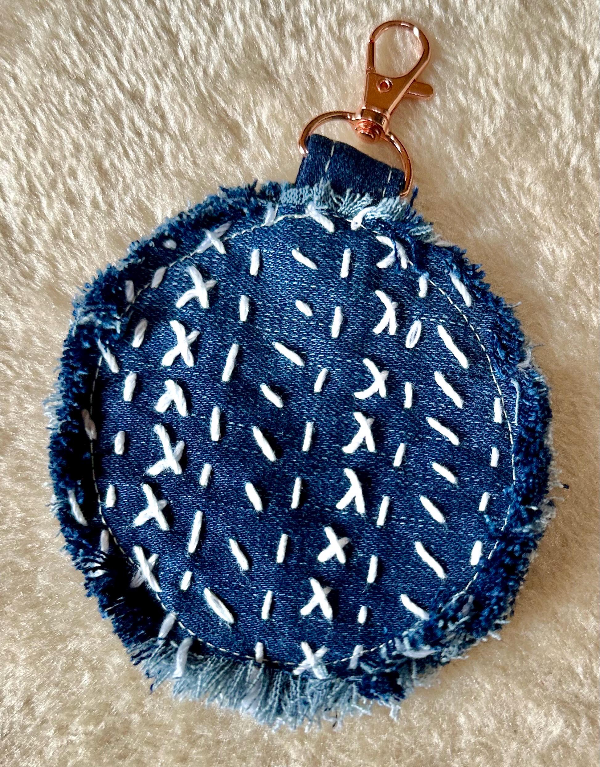 Hand Embroidered Denim Keychain: Upcycled Boho Bag Accessory - Etsy